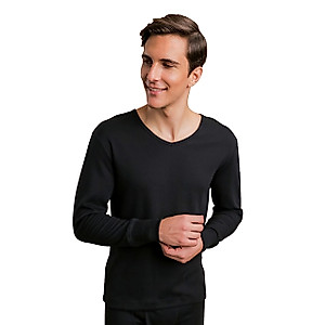Cottonique Hypoallergenic Men's Thermal Base Layer Long Sleeve Made from 100% Organic Cotton (M, Black)
