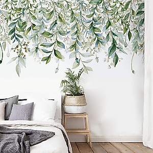 Amaonm 3D Removable Hanging Green Leaves Wall Decor Wall Decals Plants Leaf Wall Stickers Murals for Home Wall Background Kids Girsl Baby Bedroom Nursery Living Room Classroom Office (C11)