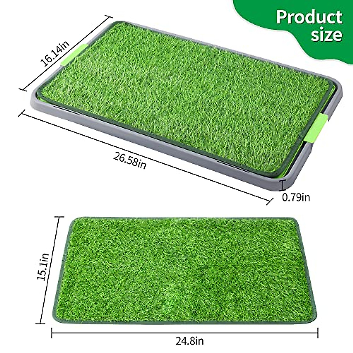 Indoor Dog Potty Grass Pad, 17"×27" Puppy Potty Training Artificial Grass Mats, Dog Grass Pee Pad with Tray, 3 Layered Dog Potty Trainer Easy to Clean (Dog Potty Grass Pad)