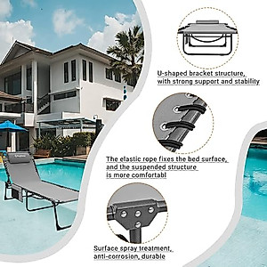 KingCamp Chaise Lounge Outdoor 5-Position Adjustable Patio Lounge Chair,Folding Tanning Chair for Lawn,Beach,Pool and Sunbathing,Portable Heavy-Duty Camping Reclining Chair with Pillow (1, Grey)