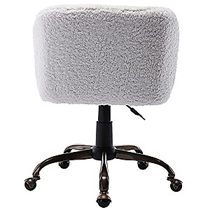 HEAH-YO Modern White Computer Task Desk Chair with Wheels, Swivel Adjustable Vanity Chair Faux Fur Armless Office Chair for Teens Dorm Room Office