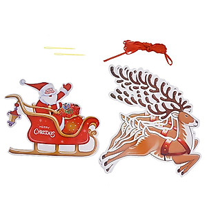 CCINEE 9 PCS Christmas Paper Banners Flags Santa and Reindeers Bunting Garlands for Door Wall Window Hanging Decoration Christmas Party Favor Supplies