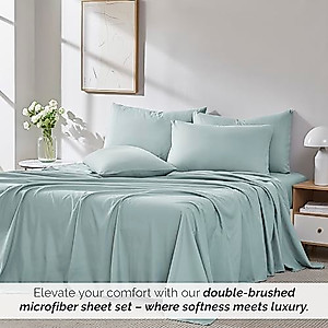 Southshore Fine Living, Inc. 6-Piece Deep Queen Sheets Premium Bedding, 21-Inch Queen Deep Pocket Sheet Set, Microfiber Bedding, Deep Pocket Fitted Sheet, Blue Pillow Cases, Sky Blue Sheets