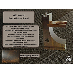 G.B.S Deluxe Wooden Shaving Razor and Shave Brush Stand - Safety Razor Brush Holder. Prolong The Life of Your Shaving Brush and Razor, Walnut Wood Finish