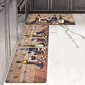 LEEVAN Kitchen Rug Set, Kitchen Floor Mats 2 Piece PVC Leather Anti Fatigue Comfort Heavy Duty Standing Mat Waterproof Oil Proof Non-Skid Rubber Back Washable Doormat Bathroom Area Rug Carpet