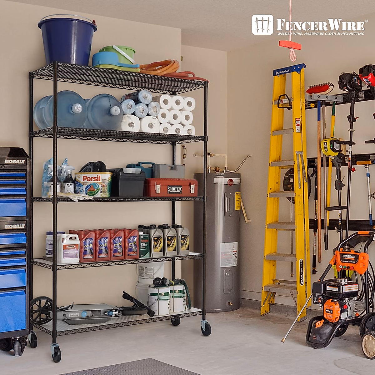 Fencer Wire NSF Commercial Heavy Duty Wire Shelving w/Wheels, Leveling Feet & Liners, Kitchen Storage Shelf, Garage Shelving Storage, Utility Wire Rack Storage Shelves, w/Liner, 36 x 18 x 76 5-Tier