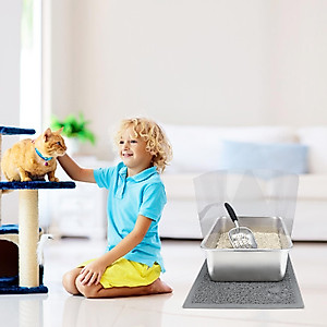 Rypet 2 Set Stainless Steel Litter Box，Rust Proof Metal Cat Litter Tray，Durable Kitten Litter Box with 2 Cat Litter Scoop，6 Litter Pee Splash Guard and 2 Cat Litter Mat，Easy to Clean(17.5"*13.6"*6")