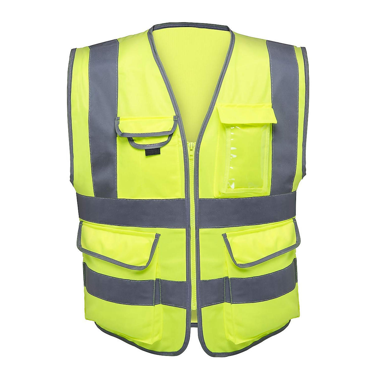 Neiko 53993A Medium Ultra Reflective Safety Vest with Reflective Stripes & Zipper, Visibility Strips on Neon Yellow for Emergency, Safety Vest for Men and Women, Adult Safety Vest