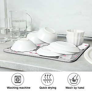 Moudou Cat Dish Drying Mat Absorbent Heat Resistant Reversible Dish Mat for Kitchen Countertops Sinks, 16 x 18 Inch