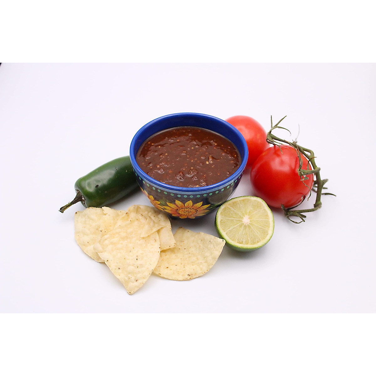 Chips and Salsa Chip Dip Bowl Set - Spanish 2 Piece Small Bowl Set Painted Blue Dishes with Sunflowers - Serving Bowls for Party and Fiestas (2)