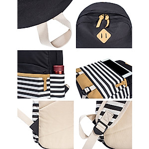 Leaper Navy Style School Laptop Backpack Girls Striped Canvas Bookbag Black
