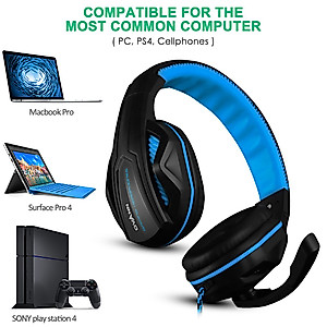 Gaming Headset,3.5mm Wired Bass Stereo Noise Isolation Gaming Headphones with Mic for Laptop Computer, Cellphone, Volume Control (Black and Blue)