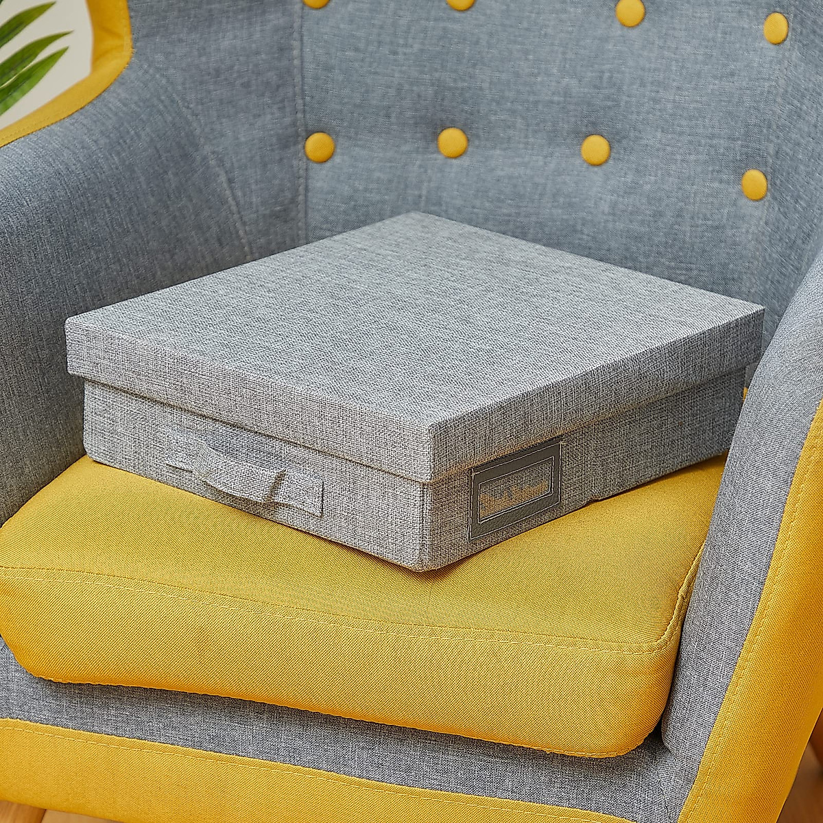 Mocolerno Linen Scrapbook Storage Box Photo Boxes Storage Document Letter File Box with Lid 14'' x 13''x 4'' Gray (1 pack)