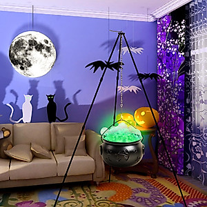 AYGXU Halloween Decorations Outdoor,Halloween Party Decoration Indoor, Cauldron Halloween Yard Decorations,Witch Black Cauldron Decoration with Tripod Clear Ball Lights String Patio Party Garden Lawn