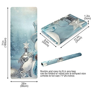 GOODOLD Christmas Snowman Yoga Mat, 71 x 26 Inch Non-slip Yoga Mats Folding Travel Exercise Mat Indoor Outdoor Gym Pilates with Storage Bag for Women Men