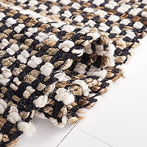 Safavieh Natura Collection Area Rug - 6' Round, Black & Ivory, Handmade Flat Weave Wool & Jute, Ideal for High Traffic Areas in Living Room, Bedroom (NAT349Z)