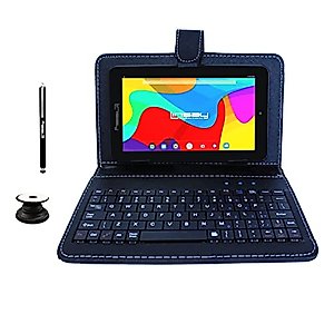 LINSAY 7" 2GB RAM 32GB Storage Android 12 Tablet with Black Leather Keyboard, Pop Holder and Pen Stylus