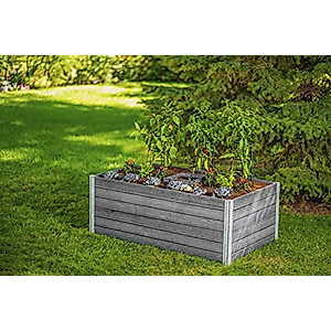 Vita Urbana 3 Foot x 5 Foot Embossed Vinyl Keyhole Garden with Composting Basket, Slate Grey, Gray, PVC, BPA and Pthalate Free, Woodgrain, VT17602