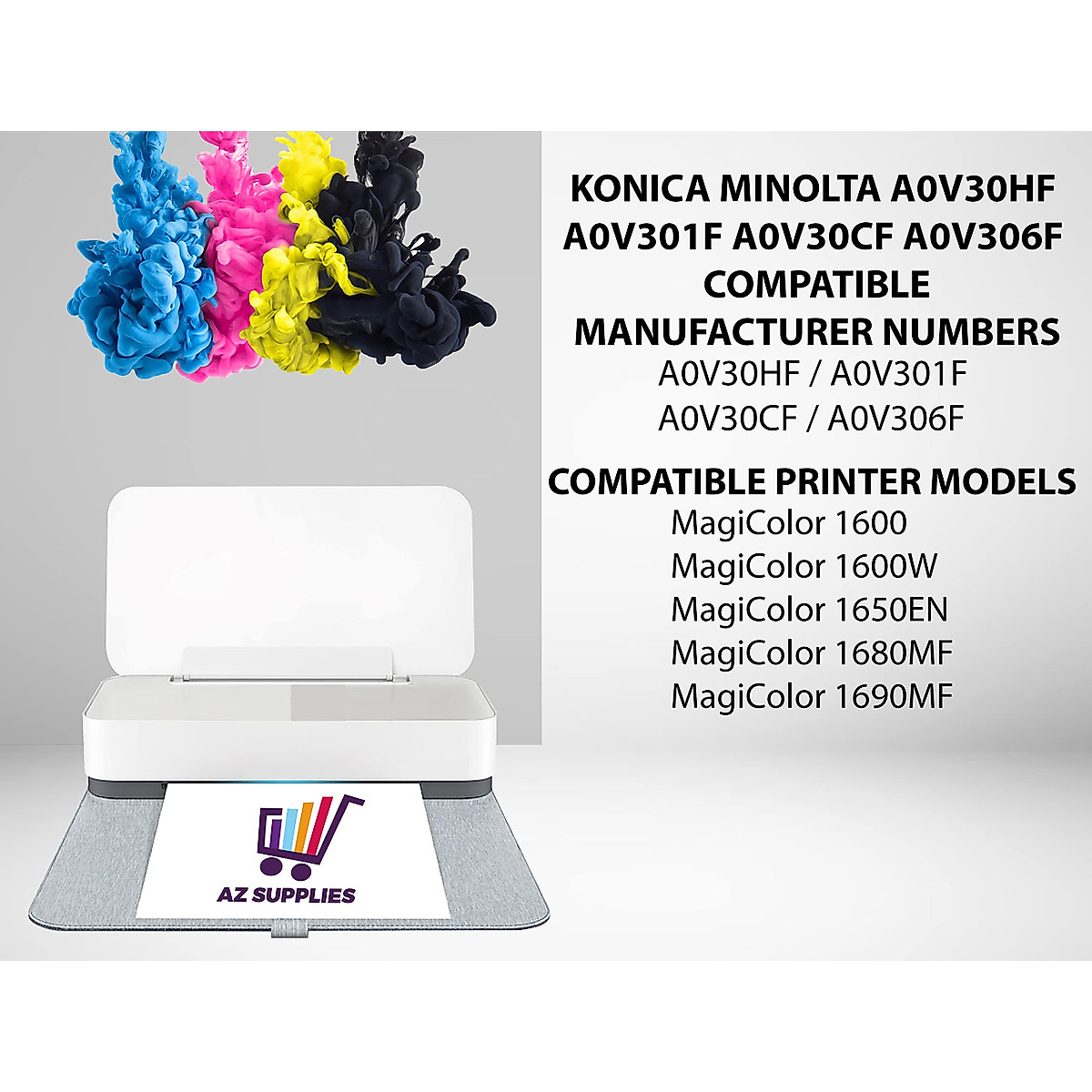 AZ SUPPLIES Compatible Toner Cartridge Replacement for Konica Minolta Magicolor 1600 1600w 1650en 1680mf 1690mf A0V30HF A0V301F A0V30CF A0V306F (2xBlack/Cyan/Magenta/Yellow) Black & Color 2500 Pages