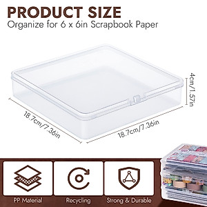 ISKYBOB 3 Packs Scrapbook Paper Storage Boxes, Clear 6 x 6 Paper Storage Organizer with Lids Stackable Plastic Scrapbooking Craft Containers for Organizing Cardstock, Photo, Sticker