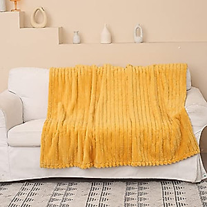 Catalonia Classic Yellow Fleece Throw Blankets for Couch, Plush Fluffy Blanket, Cozy and Soft, Decorative Blanket Throws for All-Seasons, 50''×60''