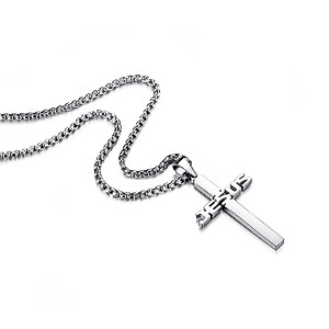 REVEMCN Stainless Steel Jesus Cross Pendant Necklace for Men Women 20-24 Inches Rolo Chain Christian Gifts for Men Faith