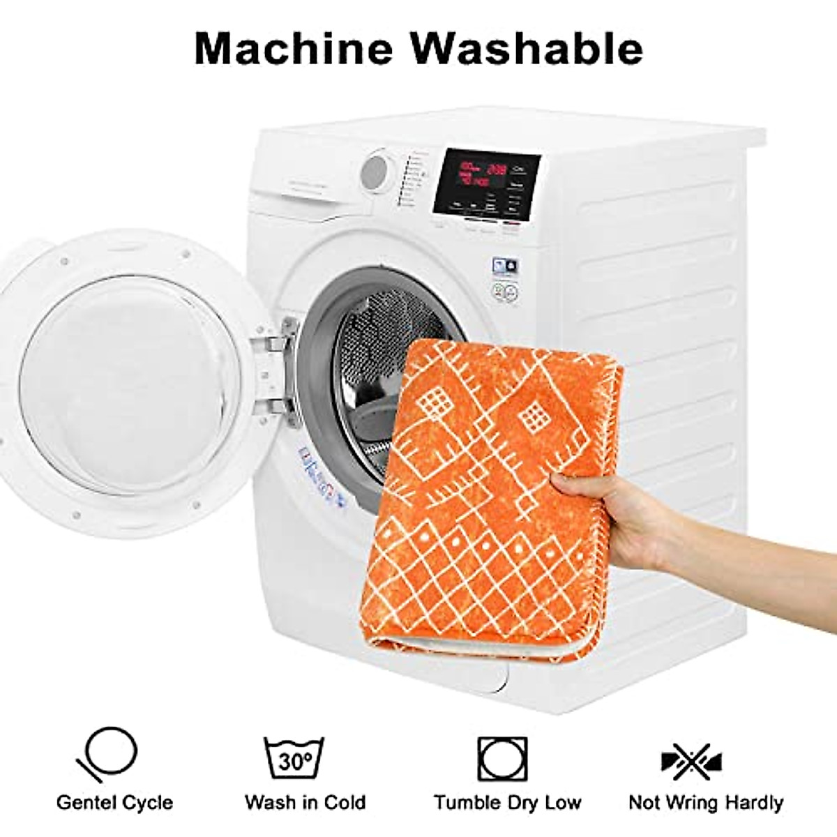 Uphome Bathroom Runner Rug 18x47 inch Long Boho Bath Mat Non-Slip Moroccan Farmhouse Orange Bath Rug Soft Velvet Machine Washable Bathroom Mats for Tub Sink Shower