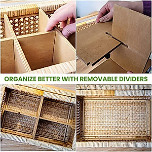 OTOKOHM Rattan Decorative Box With Lid & Removable Divider - Decorative Boxes For Home Decor - Boho Decor Display Box - Decorative Storage Boxes With Lids - Rattan Box With Lid Set of 2