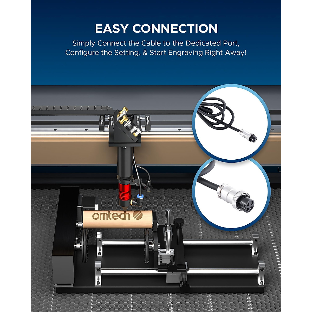 OMTech Laser Rotary Attachment with Nema 23 2-Phase Stepper Motor for 50W 60W 80W 100W 130W CO2 Laser Engraving Machines K40 Rotary Tool Accessory Kit for Wood Metal and More
