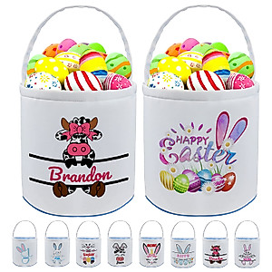 Personalized Easter Basket for Kids Boys Girls with Name Custom Buny Easter Baskets with Handle Eggs Candy Gift Bags Toy Storage Basket-Design 16