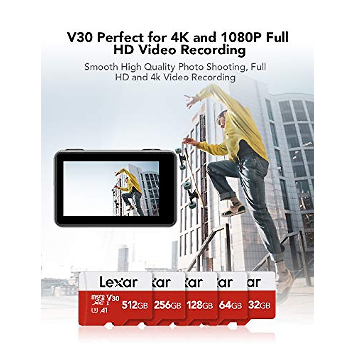 Lexar 64GB Micro SD Card, microSDXC UHS-I Flash Memory Card with Adapter - Up to 100MB/s, A1, U3, Class10, V30, High Speed TF Card