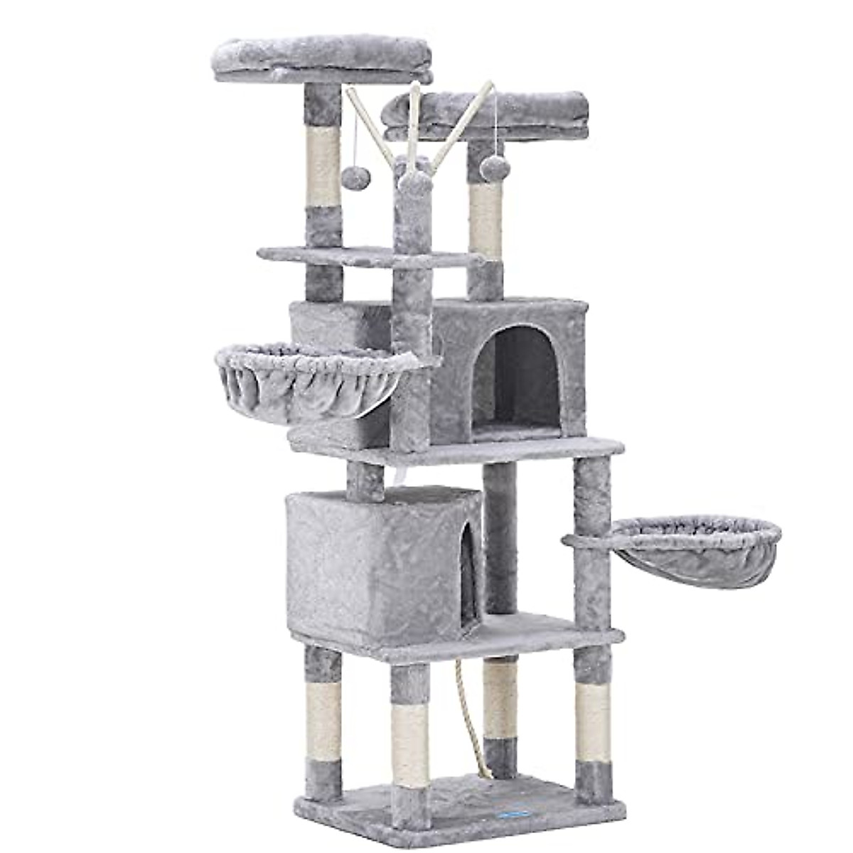 Hey-brother Cat Tree,Cat Tower,Cat Condo with Scratching Posts,Basket,2 Caves,2 Plush Perches,Activity Center with Removable Fur Ball Sticks,Light Grey MPJ027W