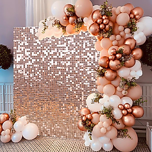 Shimmer Wall Backdrop Sequin Backdrop-24 Packs Rose Gold Panels Square Shimmer Wall Backdrop for Backdrop Photography Wedding Party Wall Panel
