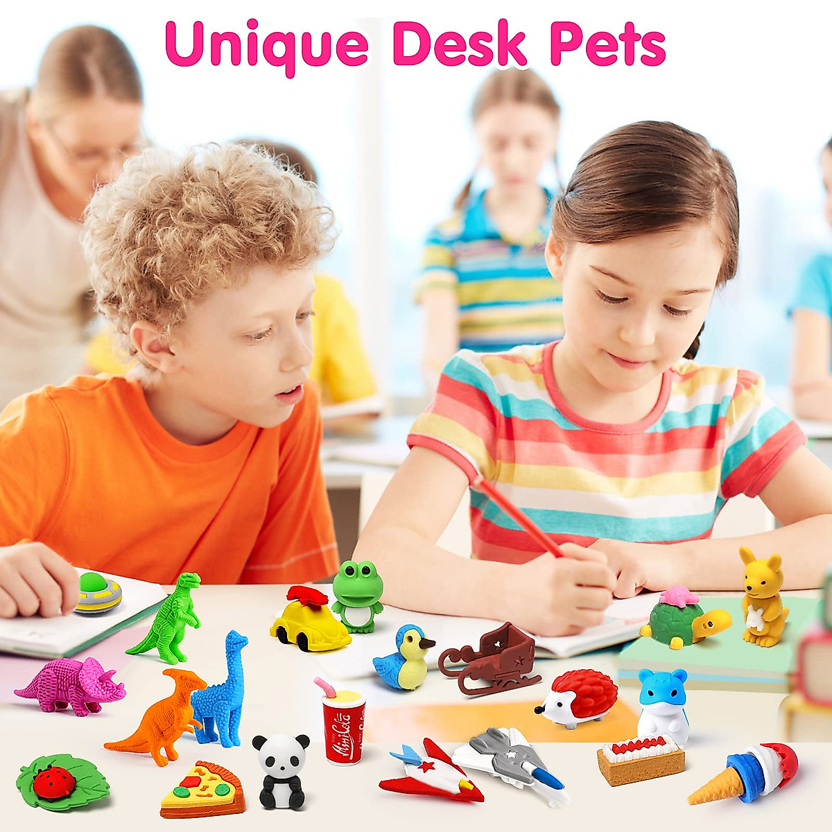 Arscniek 110 Pack Animal Erasers for Kids Bulk, Cute Desk Pets Treasure Box Toys for Classroom Prizes Rewards, Mini Pencil Erasers Take Apart Erasers Back to School Supplies Gift for Boys Girls