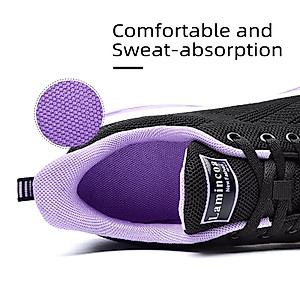 Wide Width Womens Sneakers Air Cushion Running Shoes Walking Tennis Shoes for Women Black-Purple