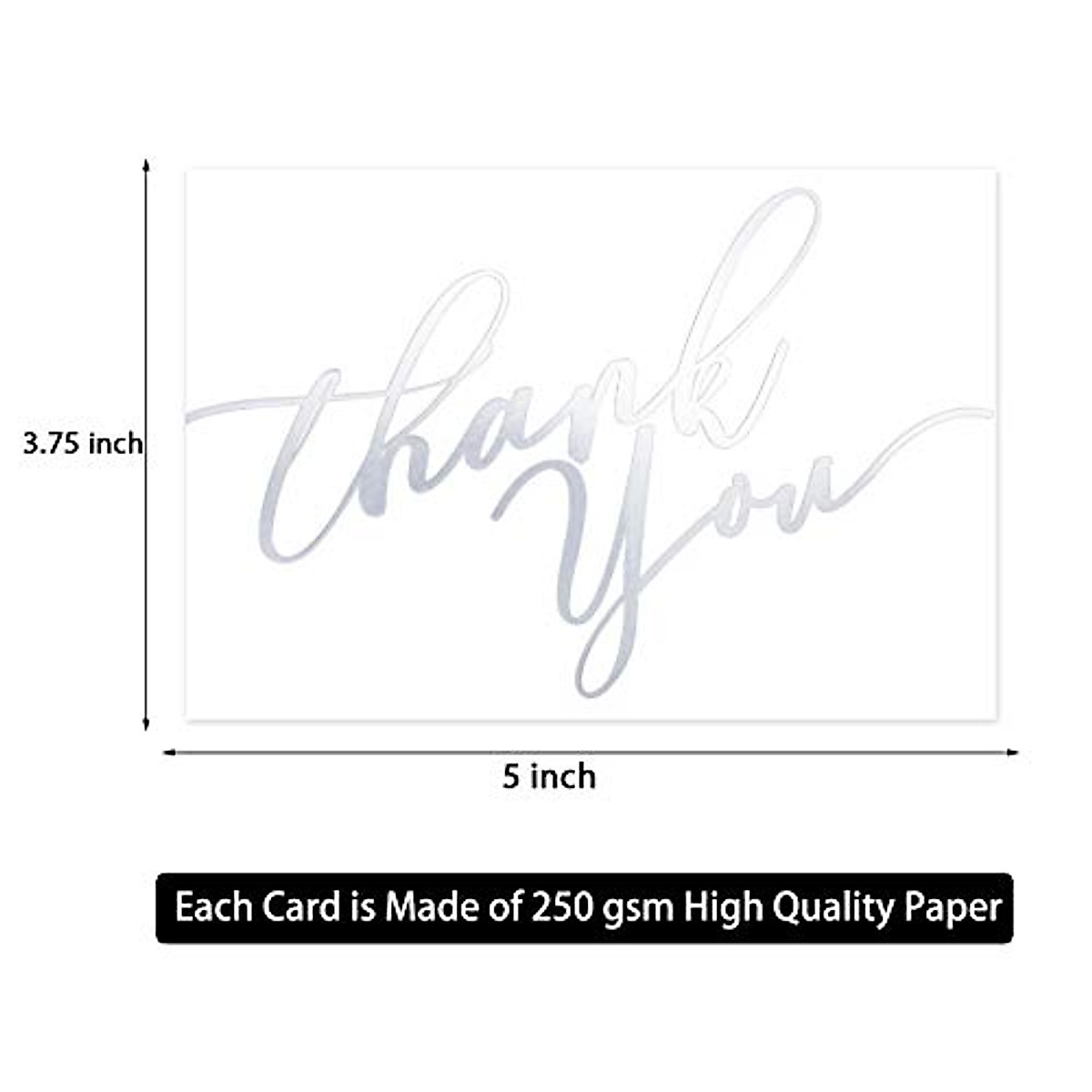 60 Pack Silver Thank You Cards -Elegant Greeting Cards With ‘’Thank you’’ Embossed In Silver Letters -Baby Shower, Bridal, Wedding Thank You Cards -Include 60 Envelope - 3.75'' x 5'' inch