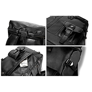 HuaChen Travel PU Leather Backpack for Men Women,Laptop Backpack for School College Bookbag Computer (YZ24_Black)