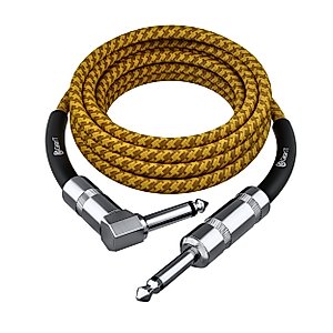 GearIT Audio Instrument Cable (10ft) Right Angle to Straight 1/4 Inch Male to Male for AMP Cord, Base and Electric Guitar - Black/White