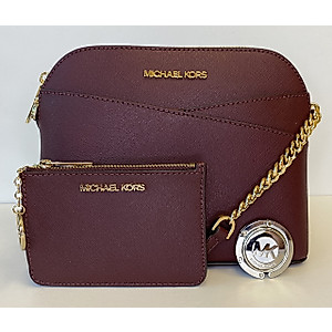 Michael Kors MICHAEL Michael Kors Jet Set Travel MD Dome XCross Crossbody bundled with SM TZ Coinpouch Purse Hook (Merlot)