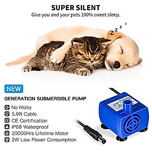 YOUTHINK Fountain Pump, Silent Submersible Pet Fountain Pump Low-pressure Consumption with 5.9 Feet of Power Cord, Suitable for 1.6l and 2.1l Flower Fountains
