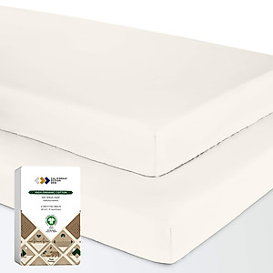 100% Organic Cotton Crib Sheets for Boys or Girls, Set Of 2 Fitted Sheets, Cooling & Softest Baby Crib Sheets for Girl, Crib Mattress Sheet or Toddler Bed Sheets, Percale (Ivory)