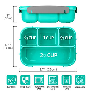 Bento Box,Bento Box Adult Lunch Box, Lunch Box Containers for Toddler/Kids/Adults, 1300ml-4 Compartments&Fork, Leak-Proof, Microwave/Dishwasher/Freezer Safe, Bpa-Free(Blue)