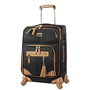 Steve Madden Designer 20 Inch Carry On Luggage Collection - Lightweight Softside Expandable Suitcase for Men & Women - Durable Bag with 4-Rolling Spinner Wheels (Harlo Black)