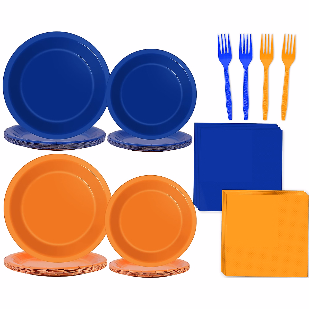 Wiooffen 96 Pcs Orange and Blue Birthday Party Plates Napkins Dart War Party Supplies Tableware Disposable Orange Blue Paper Dinnerware Decoration for Baby Shower Birthday Party, 24 Guests