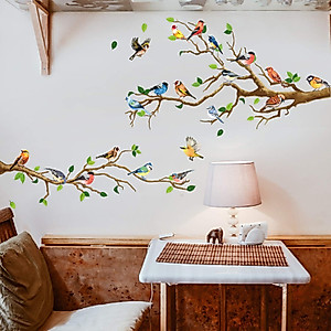 DILIBRA Hummingbird on The Tree Branch Wall Sticker, Green Leaf and Flying Bird DIY Art Vinyl Wall Decal, Self-Adhesive Wall Decoration for Garden Living Room Bedroom Kitchen Playroom Nursery Room
