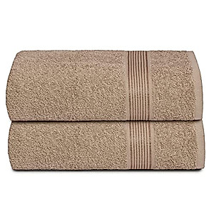 Belizzi Home Cotton 2 Pack Oversized Bath Towel Set 28x55 inches, Large Bath Towels, Ultra Absorbant Compact Quickdry & Lightweight Towel, Ideal for Gym Travel Camp Pool - Tan