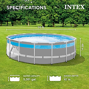 Intex 26729EH 16 Foot by 48 Inch Clearview Prism Frame Above Ground Swimming Pool with Filter Pump, Easy Set Up and fits up to 6 People