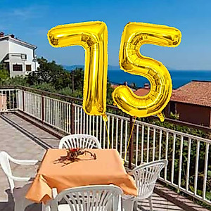 Maigendoo Jumbo 75 Number Balloon 40 Inch Large Digit Balloons Huge Helium Balloon Foil Mylar Balloon with Swirl Decorations for 75th Birthday Party Graduation Celebration Anniversary Event, Gold