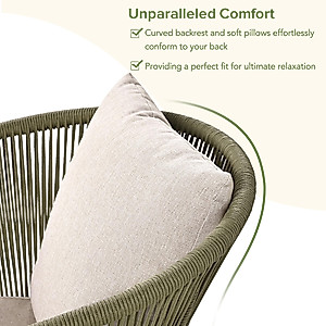 7 Piece Outdoor Patio Dining Set, All-Weather Outdoor Furniture Set with Dining Table and Chairs, Acacia Wood Table Top, Metal Frame, 6 Chairs with Cushions for Outdoor Garden Backyard Balcony, Green