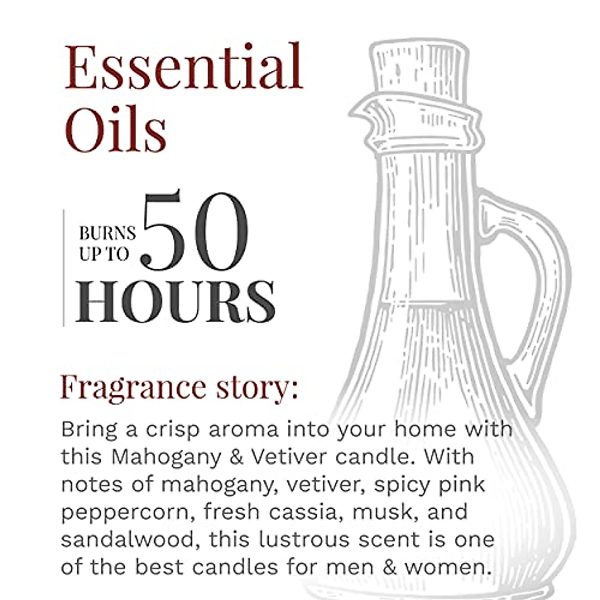 Essential Elements by Candle-lite Scented Candles, Mahogany & Vetiver Fragrance, One 9 oz. Single-Wick Aromatherapy Candle with 50 Hours of Burn Time, Off-White Color